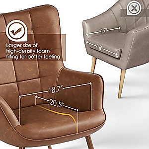 Yaheetech Faux Leather Chair Upholstered Living Room Chairs Accent Armchair with Tapered Legs Tufted Sofa Chairs for Home Office/Dining Room/Bedroom Brown, Set of 2
