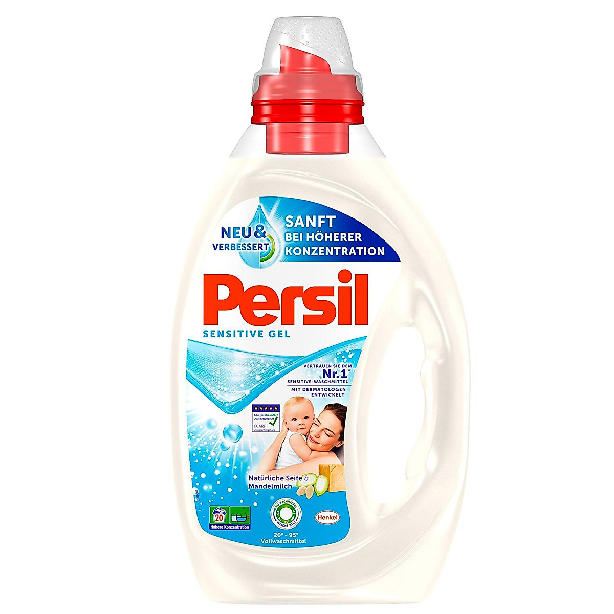 Persil Sensitive Gel Liquid Laundry Detergent - Natural Soap & Almond Milk - 40% More Concentrated, 20 Loads