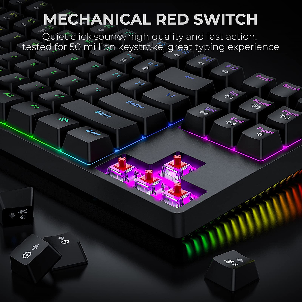 havit Mechanical Keyboard, TKL Mechanical Gaming Keyboard Wired LED Rainbow Backlit Keyboards Red Switches 80% 87 Keys Compact for PC Gaming Computer