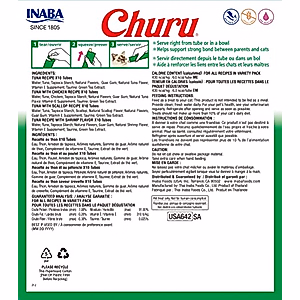 INABA Churu Cat Treats, Grain-Free, Lickable, Squeezable Creamy Purée Cat Treat/Topper with Vitamin E & Taurine, 0.5 Ounces Each Tube, 40 Tubes, Tuna & Seafood Variety Box