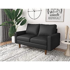 Kingway Furniture Aneley Faux Leather Living Room Loveseat in Black