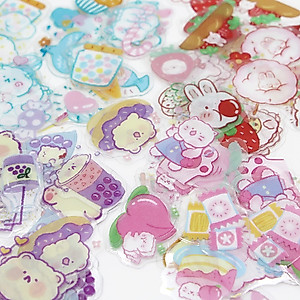 Aimeio Super Cute Cartoon Animals Transparent PVC Stickers for Diary Calendar Albums Decoration Scrapbook Planner Journal Child DIY Toy School Office Supplies,4 Pack