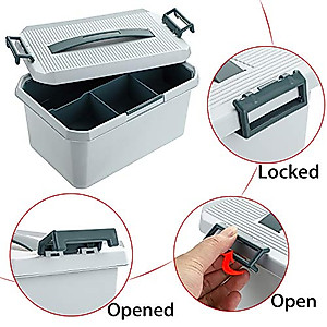 BTSKY Plastic Storage Box& Carry Box, Plastic Multipurpose Portable Tool Box Sewing Box Organizer with Removable 4 Compartments Tray and Locking Lid & Handle(S)
