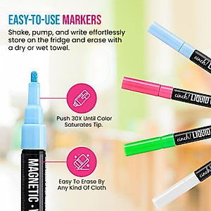 Magnetic Black Dry Erase Board for Fridge: with Bright Neon Chalk Markers - 12x8" - 4 Liquid Blackboard Markers with Magnet - Small Whiteboard Chalkboard for White Refrigerator