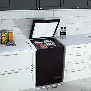 WATOOR 3.5 Cu.ft Chest Freezer Small Deep Freezer Mini Outdoor Chest Freezers Upright with 2 Removable Baskets 7 Temperature Settings Black…