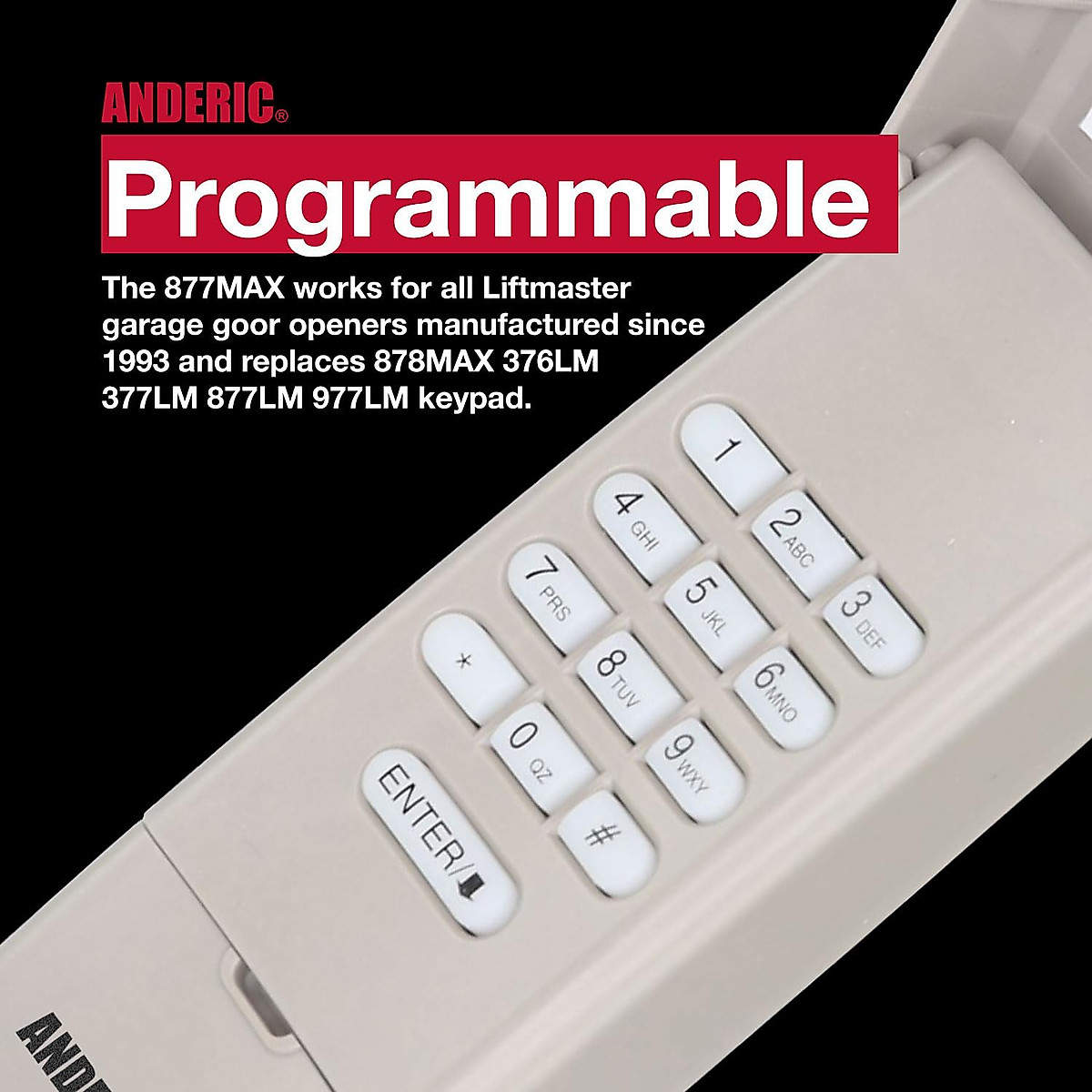 Anderic 877MAX Garage Door Keypad Compatible with Liftmaster Garage Door Openers Fit for All Liftmaster Garage Door Openers Manufactured Since 1993 for Purple Yellow Green Red Orange Learn Keys