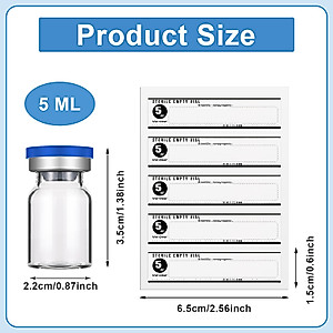 Threlaco 20 Sealed Sterile Empty Vials with Self Healing Injection Port Glass Penicillin Bottle with 20 Label Stickers (5ml)