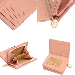 Ecohaso Wallets for Girls Women Purses for Teens Cute Cat Wallet Kitty Pattern Clutch Purse Coin Holder Card Organizer (Pink)