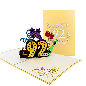 ALPHAK Happy 92nd Birthday 3D Pop Up Card, Birthday 3D Greeting Card, 92nd Birthday Gifts