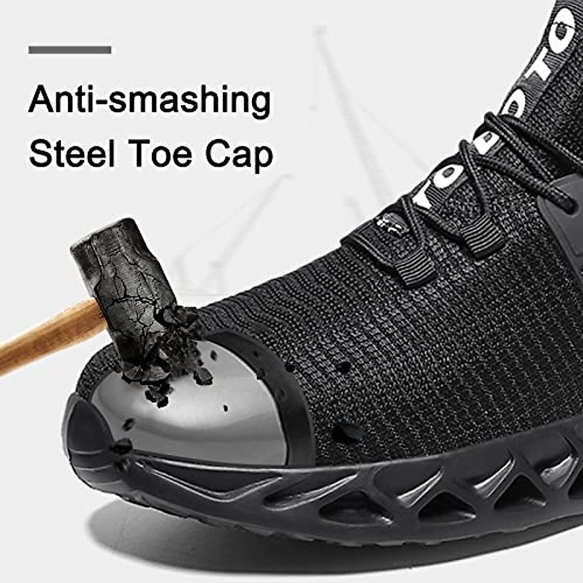 Steel Toe Shoes for Men Work Sneakers Indestructible Safety Shoes Men Lightweight Puncture Proof Shoes Slip on Breathable Industrial Construction Sneakers Black