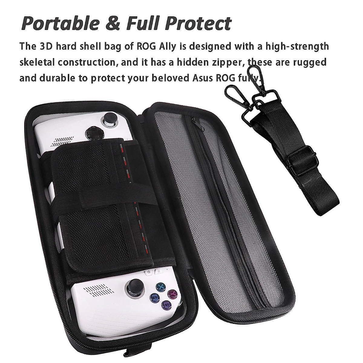 Miimall Case for ROG Ally X 2024 / ROG Ally Carrying Case, EVA Hard Travel-Friendly Large Capacity Case with Portable Strap Storage Carry Case for Asus ROG Ally X / ROG Ally Handheld Accessories Black