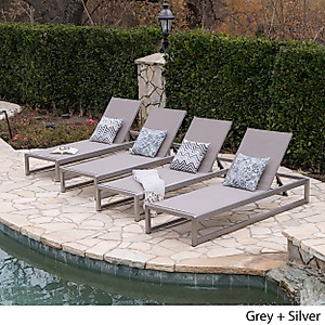 Christopher Knight Home Chloe Outdoor Mesh Chaise Lounge with Aluminum Frame, 4-Pcs Set, Grey / Silver