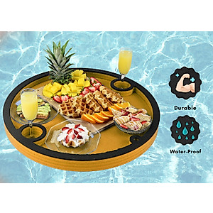 Polar Whale Floating Breakfast Table Serving Buffet Orange and Black Round Tray Drink Holders for Swimming Pool Beach Party Float Lounge Refreshment Durable Foam UV Resistant with Cup Holders 24 Inch