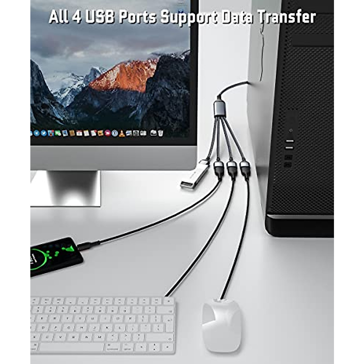 Elebase USB Splitter Y Cable 1FT,1 Male to 4 Female USB-A Expander Hub,Multi USB Port Extender,Extra Multiport Data Charger Split Adapter for Mac Macbook,Car,Xbox One Series X/S,Flash Drive,HDD,Laptop