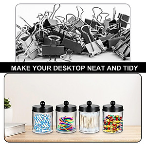 4Pcs Cotton Ball Holders with Lid, 9oz Clear Qtip Holder Dispenser Plastic Apothecary Jar Containers for Vanity Makeup Organizer Storage Bathroom Accessories Set for Cotton Swab, Ball, Pads (Black)