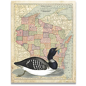 Apple Creek Wisconsin State Map Common Loon Call Decoy Poster Art Print 11x14 Cabin Wall Decor Pictures