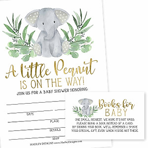 Hadley Designs 25 Elephant Greenery Invitations, 25 Books Request Cards, Sprinkle Invite, Bring A Book Instead Of A Card, Guest Book Alternative, Invitation Inserts for Baby Shower