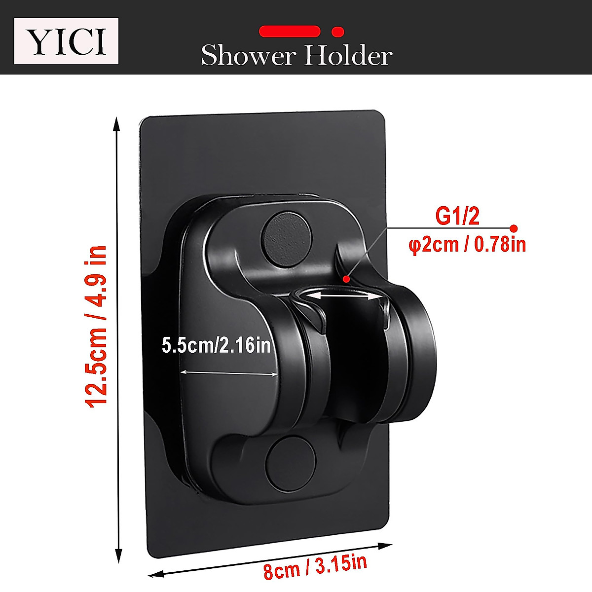 YICI Handheld Shower Bracket Shower Head Holder No Drilling Strong Adhesive Hand Shower Holder Angle Adjustable(Standard Black)