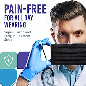 Medtecs Face Mask Disposable - 50/2000 PCS - Comfortable 3 Layer Breathable Mask, the Better Protection and Health Choice - CoverU Adult Mask - 50 PCS/Box - Black