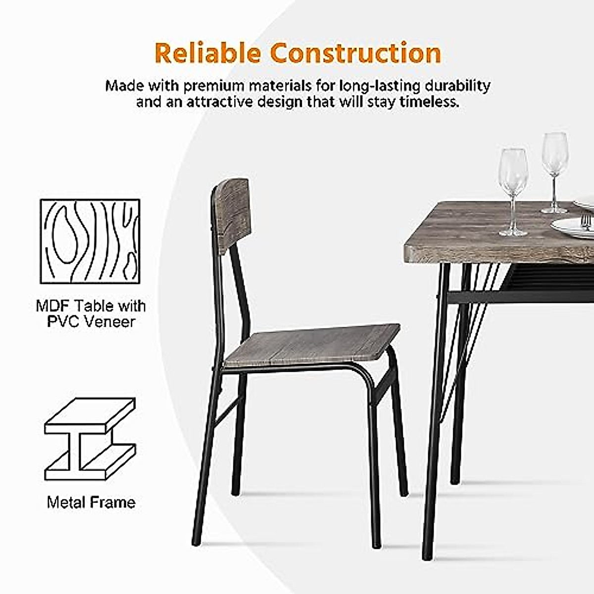 Yaheetech Dining Table Set for 6 Kitchen Table Set with Chairs and Bench 6 Piece Dining Set with 2 Storage Racks, Protective Foot Pads for Dining Room, Kitchen and Apartment, Drift Brown