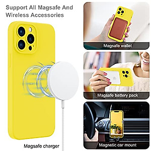 MCFANCE Silicone Magnetic for iPhone 13 Pro Max Case, Compatible with MagSafe, Full Camera Protection Shockproof Cover Soft Anti-Scratch Microfiber Lining for iPhone 13 Pro Max 6.7 inch 2021, Yellow