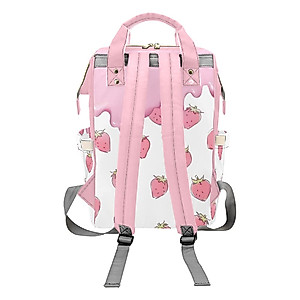 XOZOTY Pink Strawberry Diaper Bags with Name Waterproof Mummy Backpack Nappy Nursing Baby Bags Gifts Tote Bag for Women