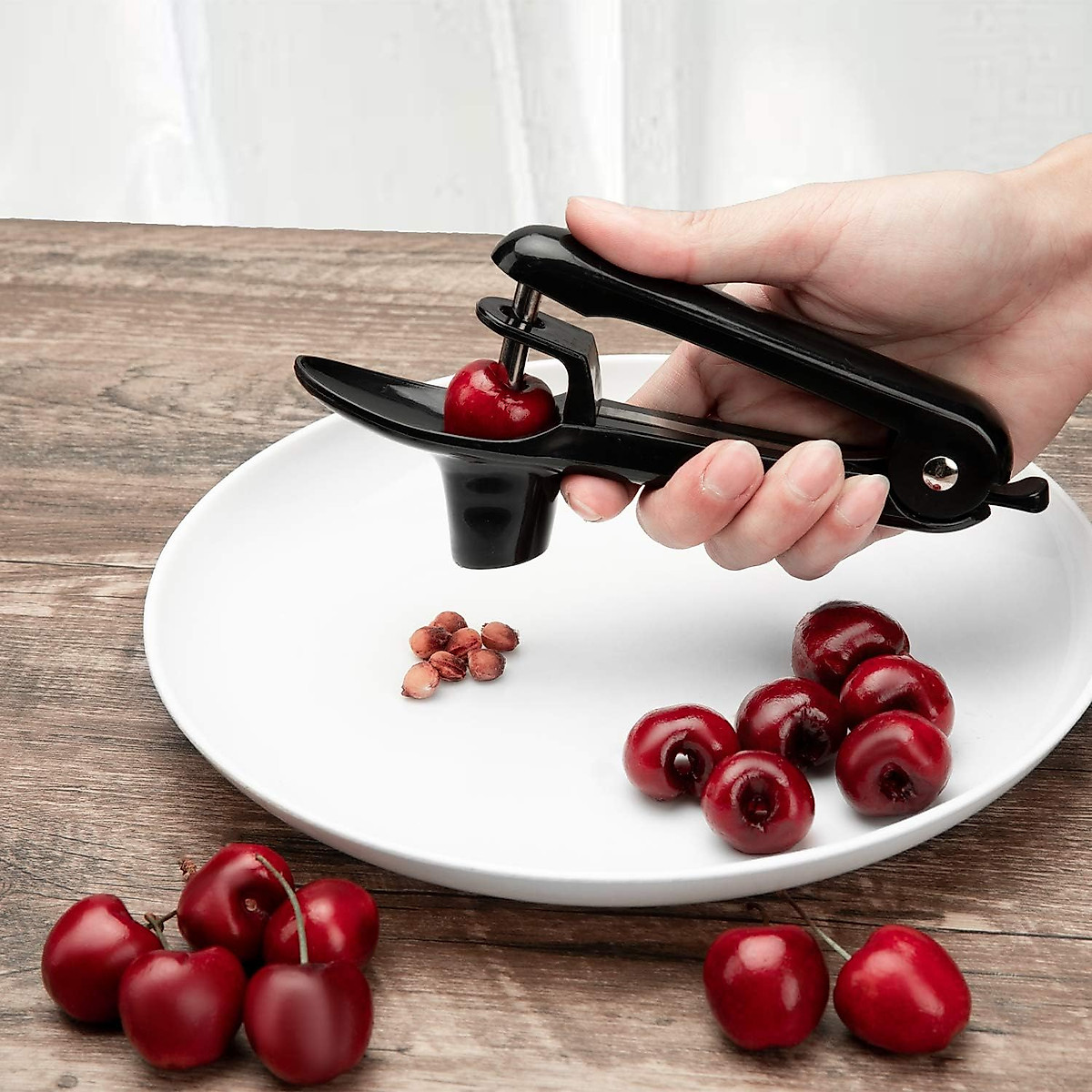 Cherry Pitter - Ordekcity Stainless Steel Cherries Corer Pitter Tool with Hand-held Push Design, Save Time & Space for Making Cherry Jam with Lock Design(Black)