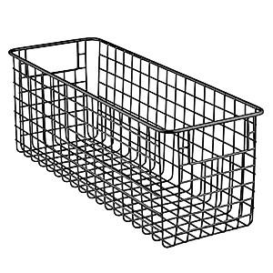 mDesign Slim Metal Wire Food Storage Organizer Basket with Handles for Organization in Kitchen Cabinets, Pantry Shelf, Bathroom, Laundry Room, Closets, Garage - Concerto Collection - Matte Black