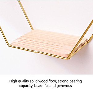 Mnaocz 3Pcs Hexagon Floating Shelves, Hexagon Shaped Floating Wall Shelves for Bedroom, Metal Wire and Rustic Wood Wall Storage Shelves for Home Decor(#1)