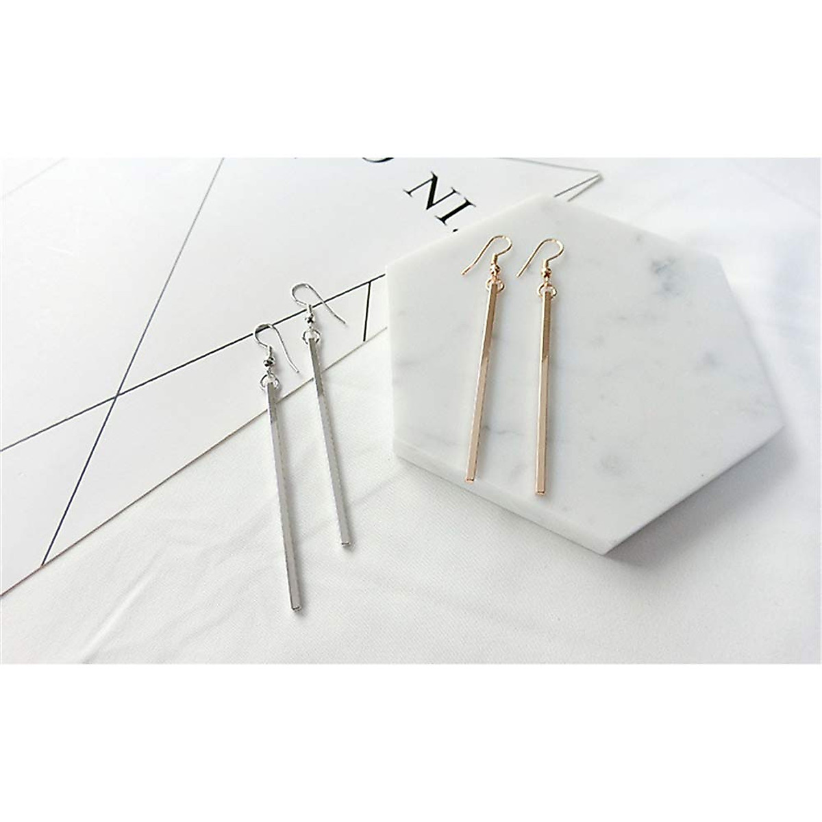 Gmillions Minimalist Vertical Long Bar Earrings Gold Silver Plated Drop Line Dangle Geometric jewelry for Women Girls set 2pcs (Gold+Silver)