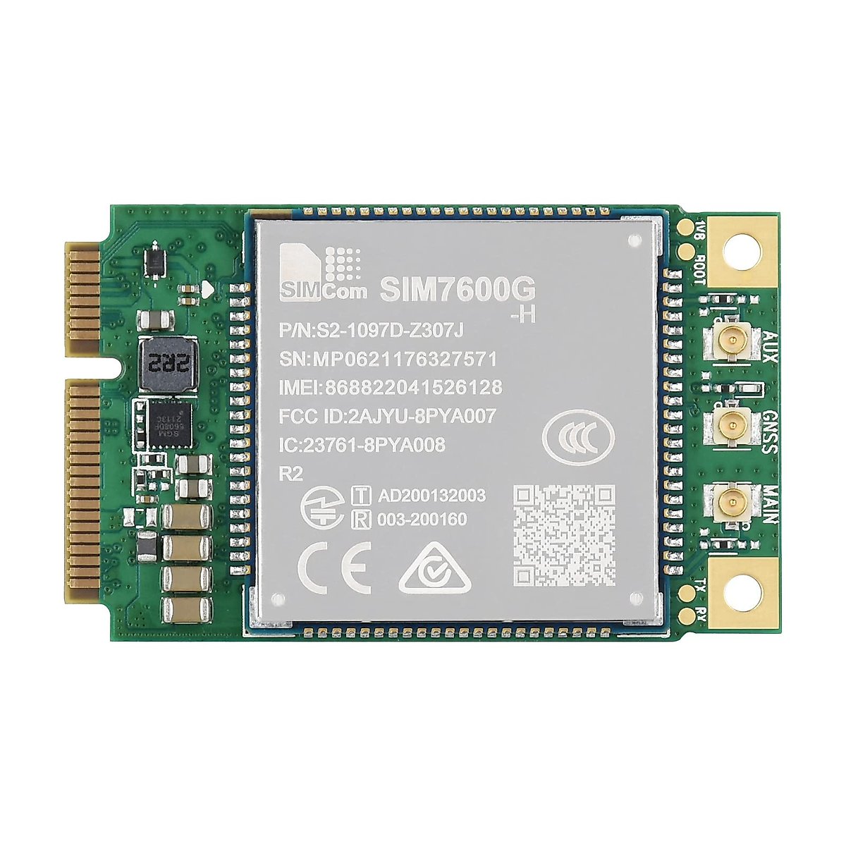 Waveshare SIM7600G-H-PCIE SIMCom Original 4G LTE Cat-4 Module Global Coverage with GNSS Support Mini-PCIe Connector LTE-TDD LTE-FDD HSPA+ GSM GPRS Edge
