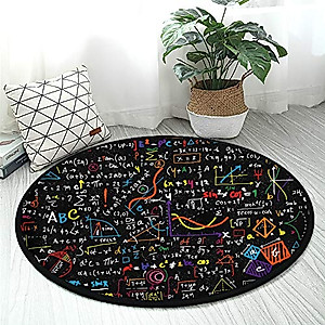 ALAZA Color Mathematical Formula Round Area Rug Non Slip Rug Floor Mat Carpet Entryway Hallway Sofa Living Room Bedroom Home Deco