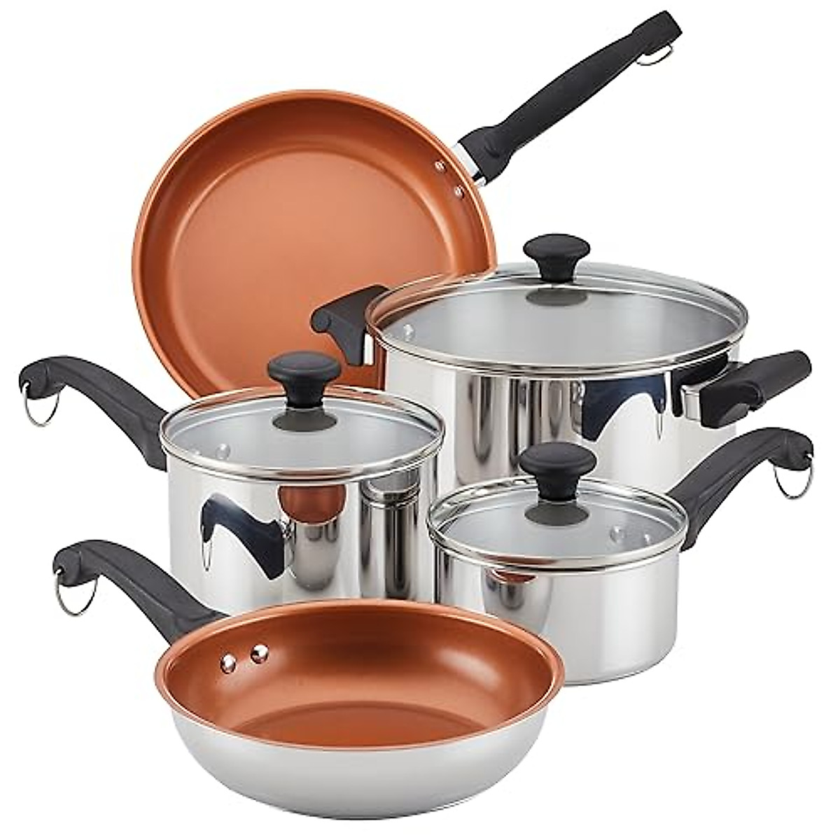 Farberware Classic Traditions Stainless Steel Cookware Induction Pots and Pans Set with Prestige Cooking Utensils, 12 Piece - Stainless Steel