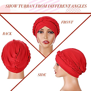 12 Pack Braid Turban Cap for Women Ethnic Bohemia Twisted Hair Cover Wrap Hat African Pre Tied Bonnet Cancer Braid Turban Hat Beanies Headwear Multicoloured