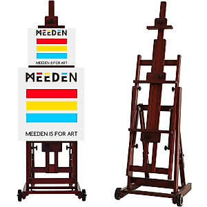 MEEDEN Multi-Function Studio Easel,H-Frame Easel,Painting Easel for Adults,Artist Easel,Floor Easel,Solid Beech Wood Easel w/Front Wheels,Holds Canvas Art up to 77" - Walnut