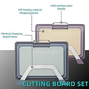 VWMYQ Cutting Board Set of 3,Cutting Boards for Kitchen,Grip Handle, Deep Juice Grooves, Slip Resistant,Chopping Boards for Meat, Veggies, Fruits (Blue) Grey + blue + light cyan