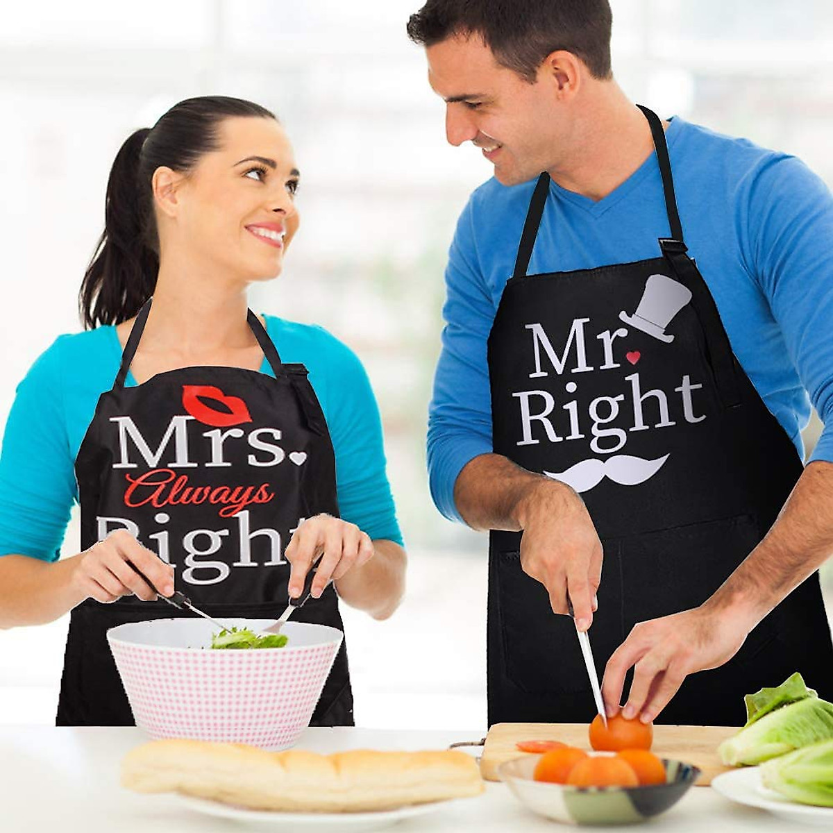 ZOORON Mr and Mrs 2 Pieces Kitchen Aprons Set Gifts, Anniversary Couple Gifts, Wedding Gifts for Couple,Aprons for Couples…