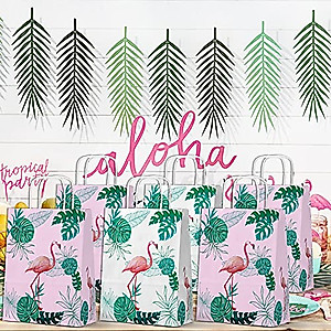 KALEFO 24PCS Luau Party Supplies Flamingo Party Favors Treat Bags Summer Tropical Palm Leaves Hawaii Paper Gift Bags