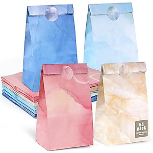 Shindel 54PCS Party Favor Bags with Stickers, Colorful Marbleized Treat Bags Goodie Bags Kids Birthday Gift Bags Party Accessories for Kids Birthday Party 4.7" x 3.1" x 8.7"