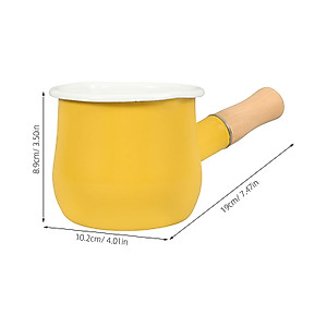HOLIDYOYO Enamel Milk Pan Sauce Pan Butter Warmer Noodle Bowl Ceramic Mini Cooking Pot with Wood Handle for Noodle Butter Coffee Baby Food