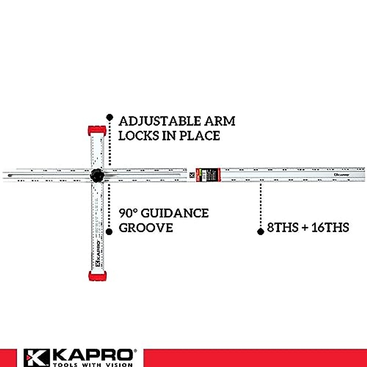 Kapro - 317 Adjustable Drywall T-Square Tool - Aluminum - for Layout and Marking - Features Sliding Head and Dual Directional Printed Scale - 48 Inch