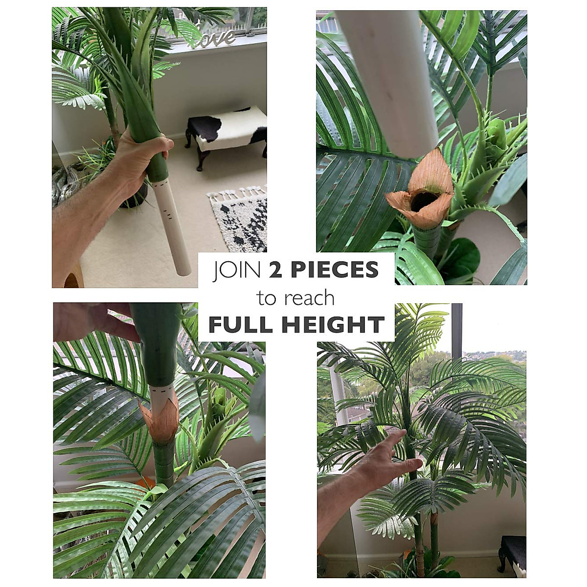 Deluxe 78" Golden Cane Palm Artificial Tree + Premium Fiddle Leaf Foliage in 8" Base + 12" Plant Pot Skirt + Bonus USA Flag Style Pot Pant