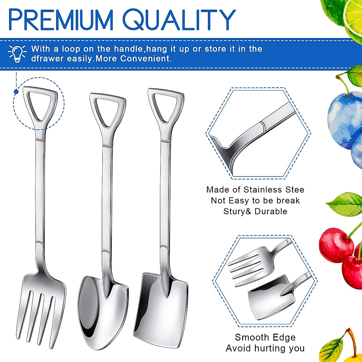 9 Pcs Mini Shovel Spoons and Fork Set for Desserts Include 3 Shovel Shape Spoons 3 Pointed Spoons and 3 Stainless Steel Fork Spoons Ice Cream Spoons for Home Party Kitchen Restaurant Bistro (Silver)
