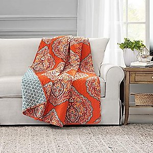 Lush Decor Tangerine Harley Polyester Reversible Throw Blanket, 60" x 50"