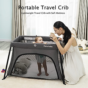 Lightweight Foldable Travel Crib, Portable Crib for Baby Travel, Portable Playard with Carry Bag for Infant Toddler Newborn(Grey)