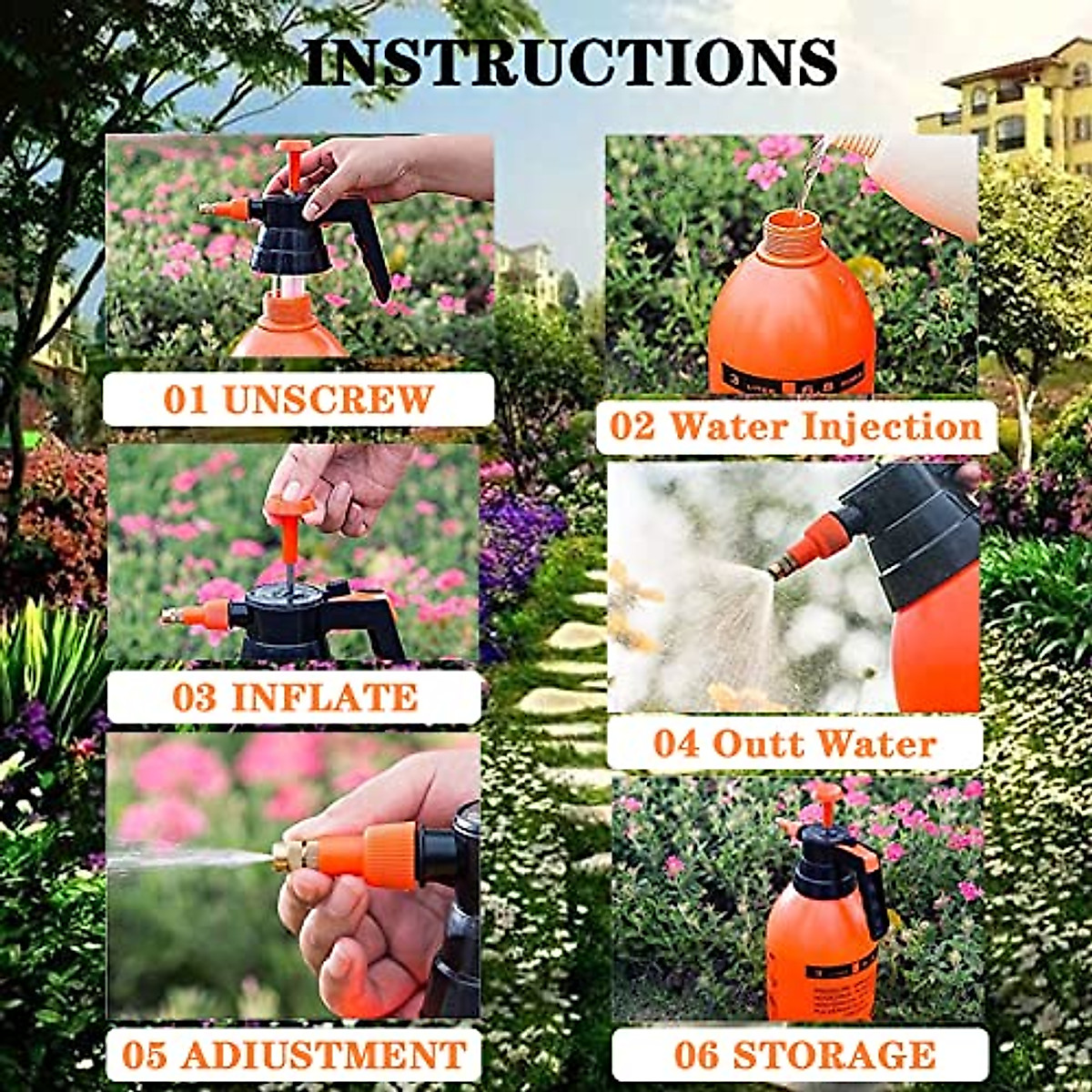 ANPTGHT 2 PCS Garden Pump Sprayer, 0.5Gallon/68oz Hand-held Lawn Pressure Spray Bottle &Adjustable Nozzle for Spraying Watering/Home Cleaning/Car Washing (Orange)