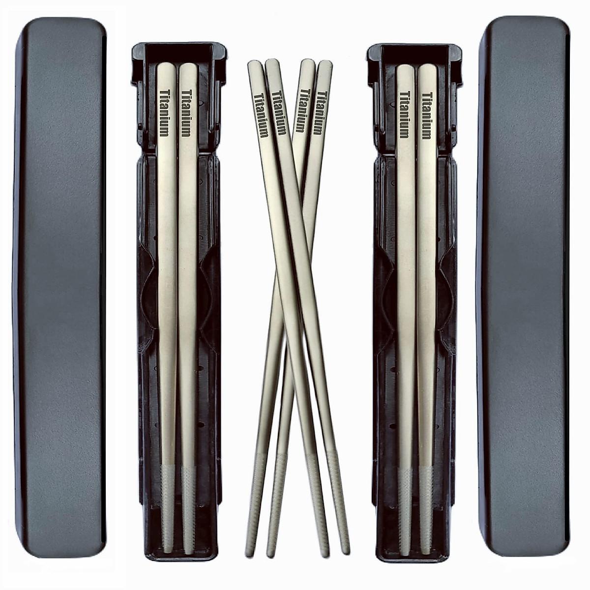 PILHCY Titanium Chopsticks-Ultralight 2 Pairs Square Standard Length Reusable Chopsticks,Perfect For Travel,Camping And Household Use