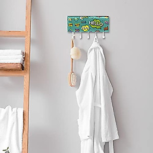 Collection of Explosion Comic Mail Holder Organizer and Key Hooks PU Front, Self Adhesive Key Rack with 5 Hooks Perfect for Entryway, Hallway，Bathroom ，Kitchen