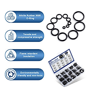 Gelisen 220Pcs Nitrile Rubber O-Rings Kit Thickness 2.4mm 15 Size Universal NBR Metric Washer Gasket Assortment Set for Automotive Faucet Pressure Plumbing Sealing Repair,Air or Gas Connections
