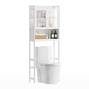 STDDRE Over The Toilet Storage Rack with Toilet Paper Holder Double Acrylic Door 3 Tier Freestanding Toilet Storage Rack Bathroom Storage Cabinet